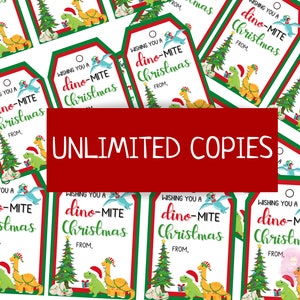 Wishing You a Dino-mite Christmas Gift Tag | Cute Dinosaur Holiday Tag ...