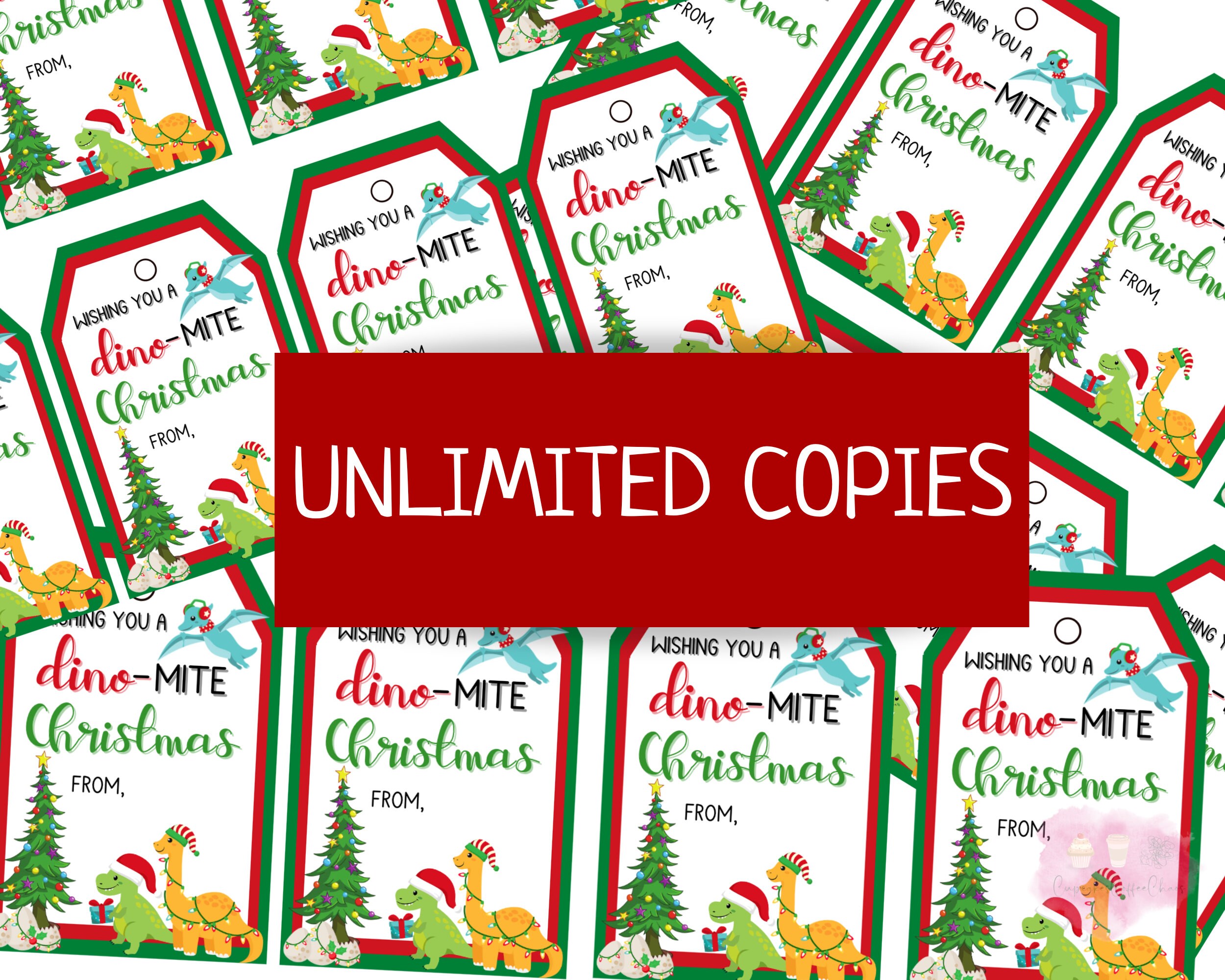 Wishing You a Dino-mite Christmas Gift Tag | Cute Dinosaur Holiday Tag ...