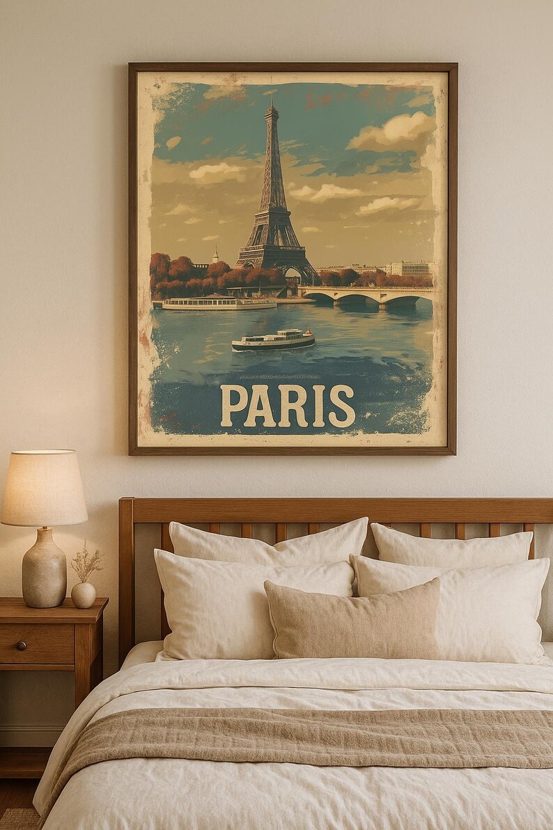 Vintage Paris Travel Poster: Eiffel Tower Retro Art Print (digital ...