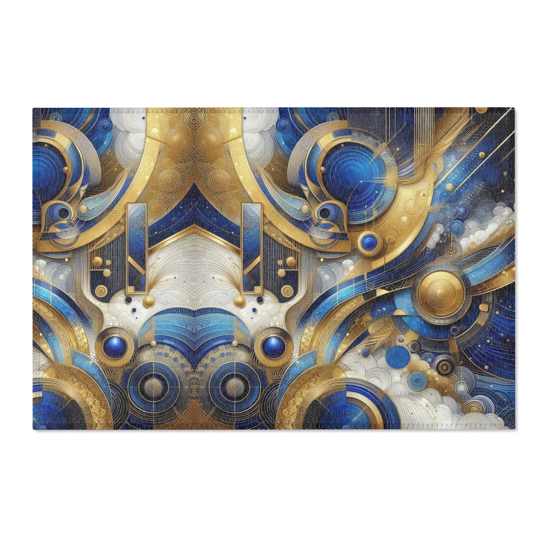 Royal Blue and Gold Geometrical Area Rug - Etsy