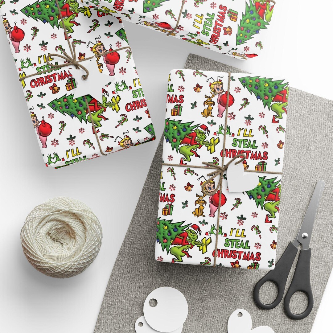 Steal Christmas Gift Wrap, Holiday Wrapping Paper, Funny Cartoon ...
