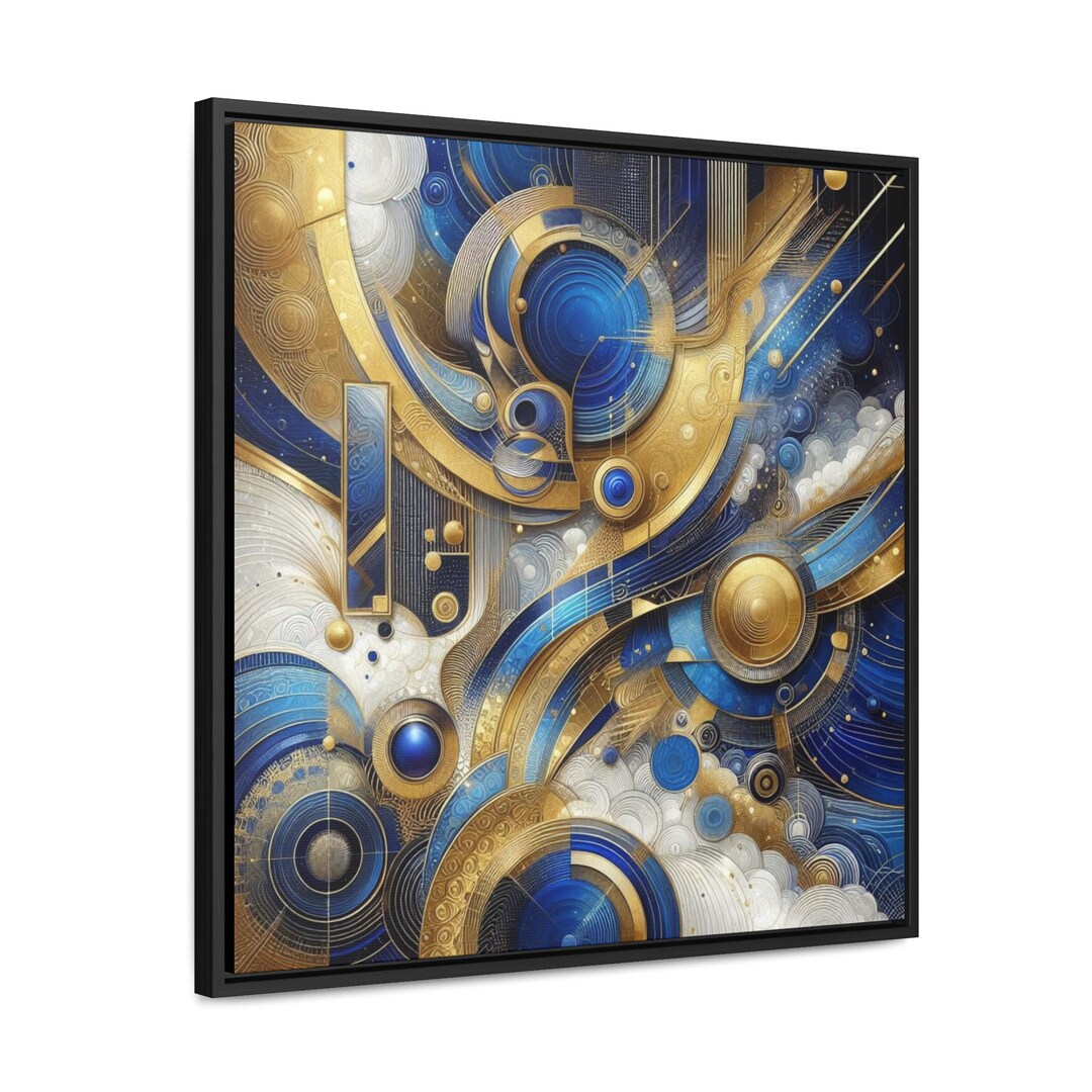 Royal Blue and Gold Geometrical Frame Canvas - Home Decor - Luxury Wall ...