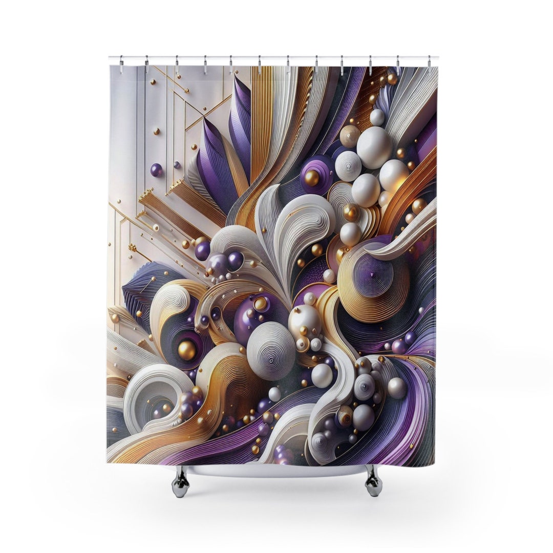 Purple And Gold Mix Marbles Shower Curtain 71 74 Bathroom Decor Etsy