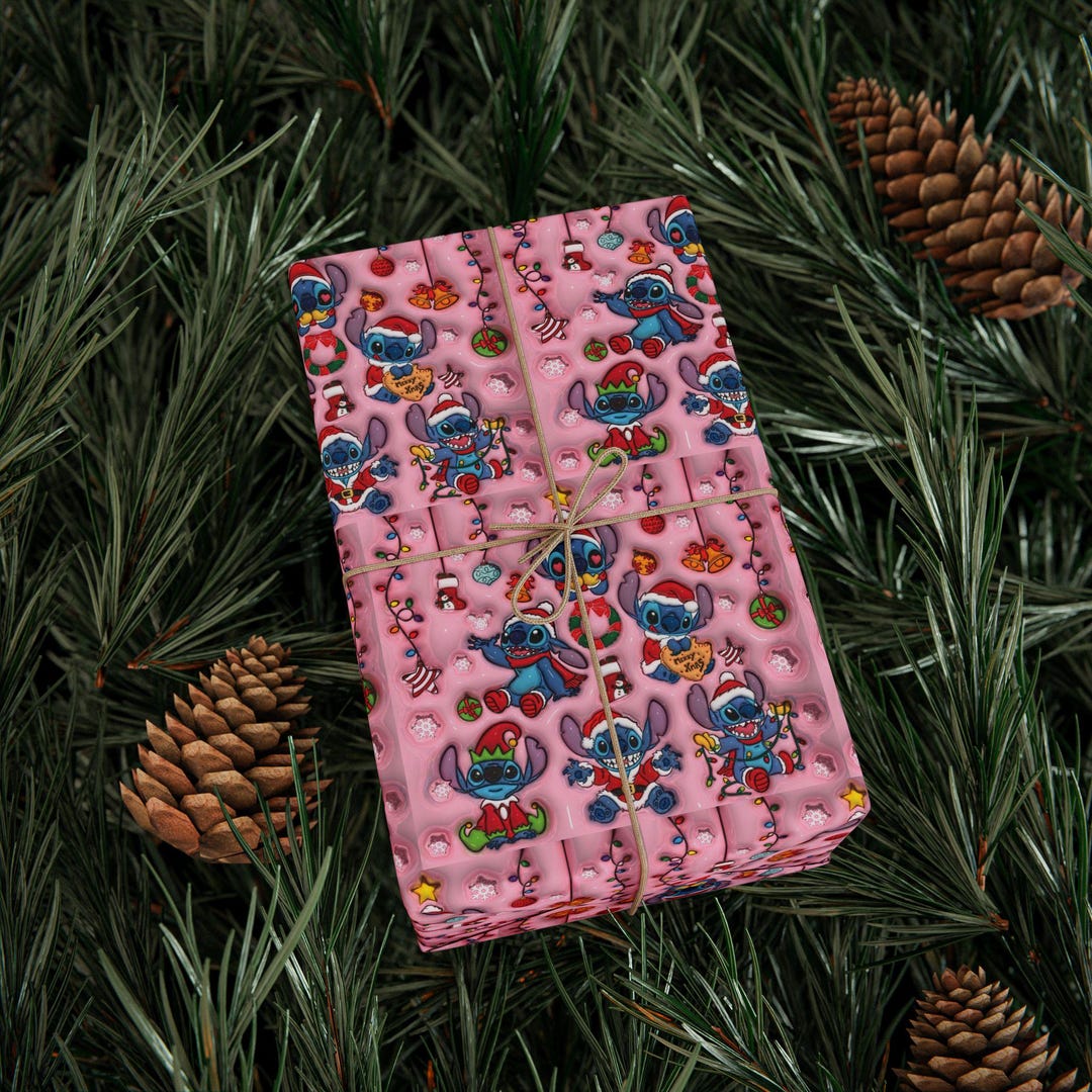 Pink Christmas Stitch Character Wrapping Paper | Gift Wrap for Holidays ...