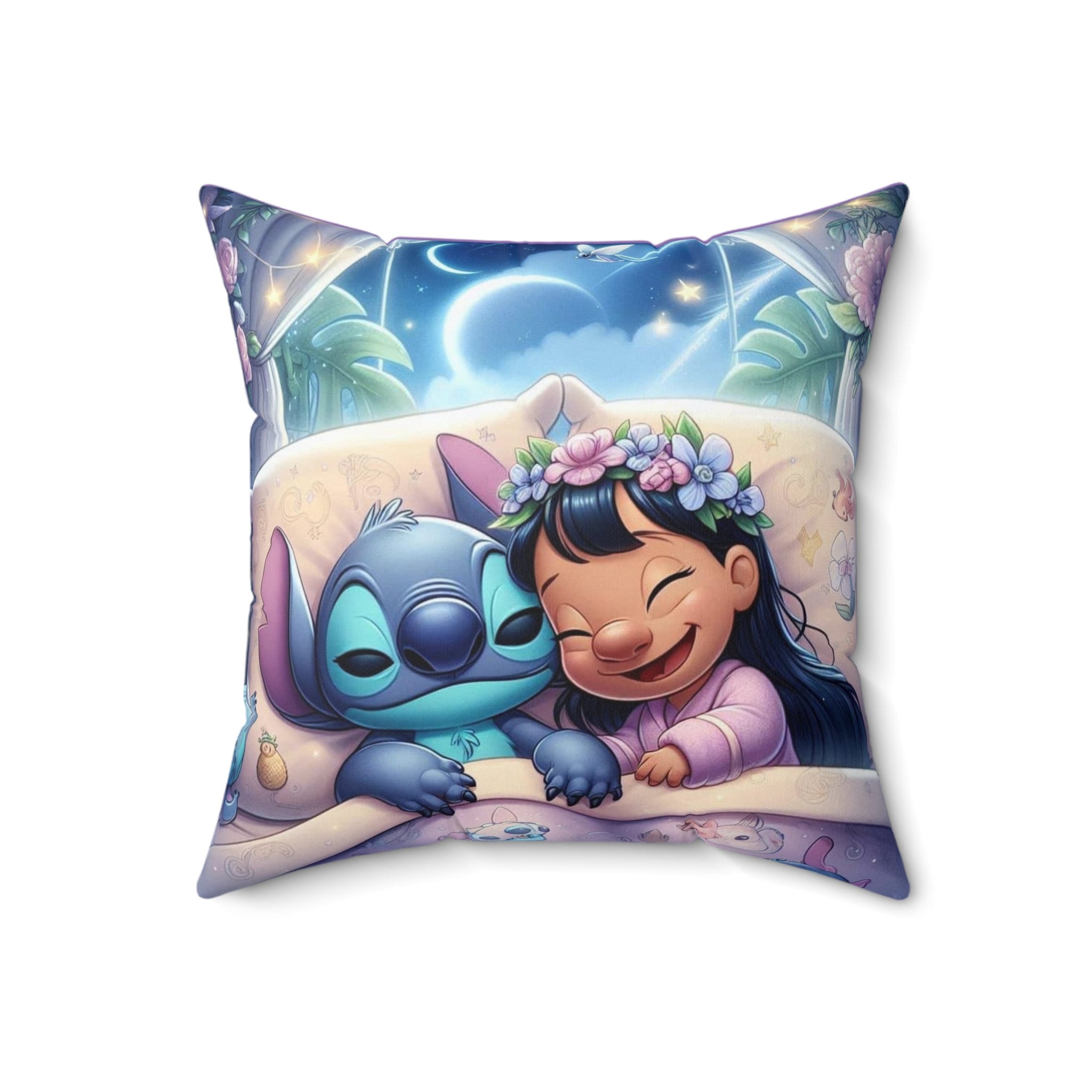 Bedtime With Stitch and Lilo Square Pillow - Etsy