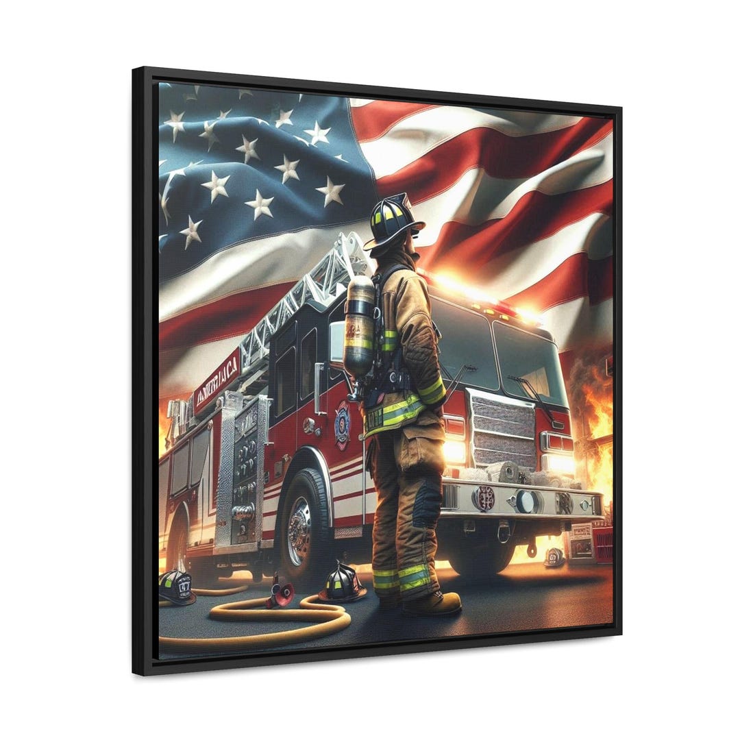 Firefighter Emergency Response Hero Floating Frame Canvas - Wall Art ...