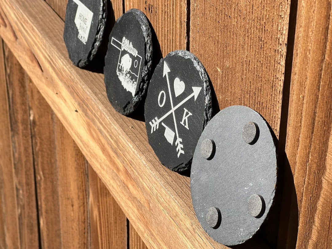 Set of 4 Custom Engraved State Theme Slate Coasters With Holder for New ...