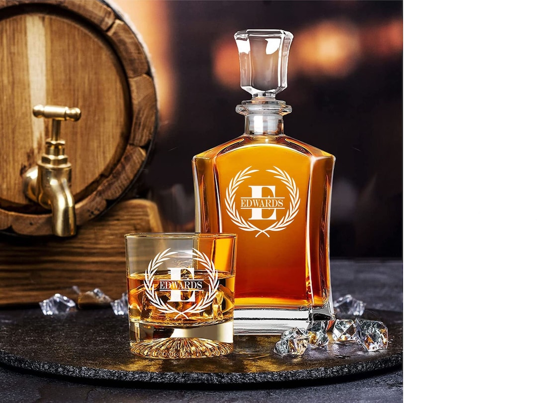 Personalized Whisky Decanter Set With 4 Glasses Executive Boardroom ...