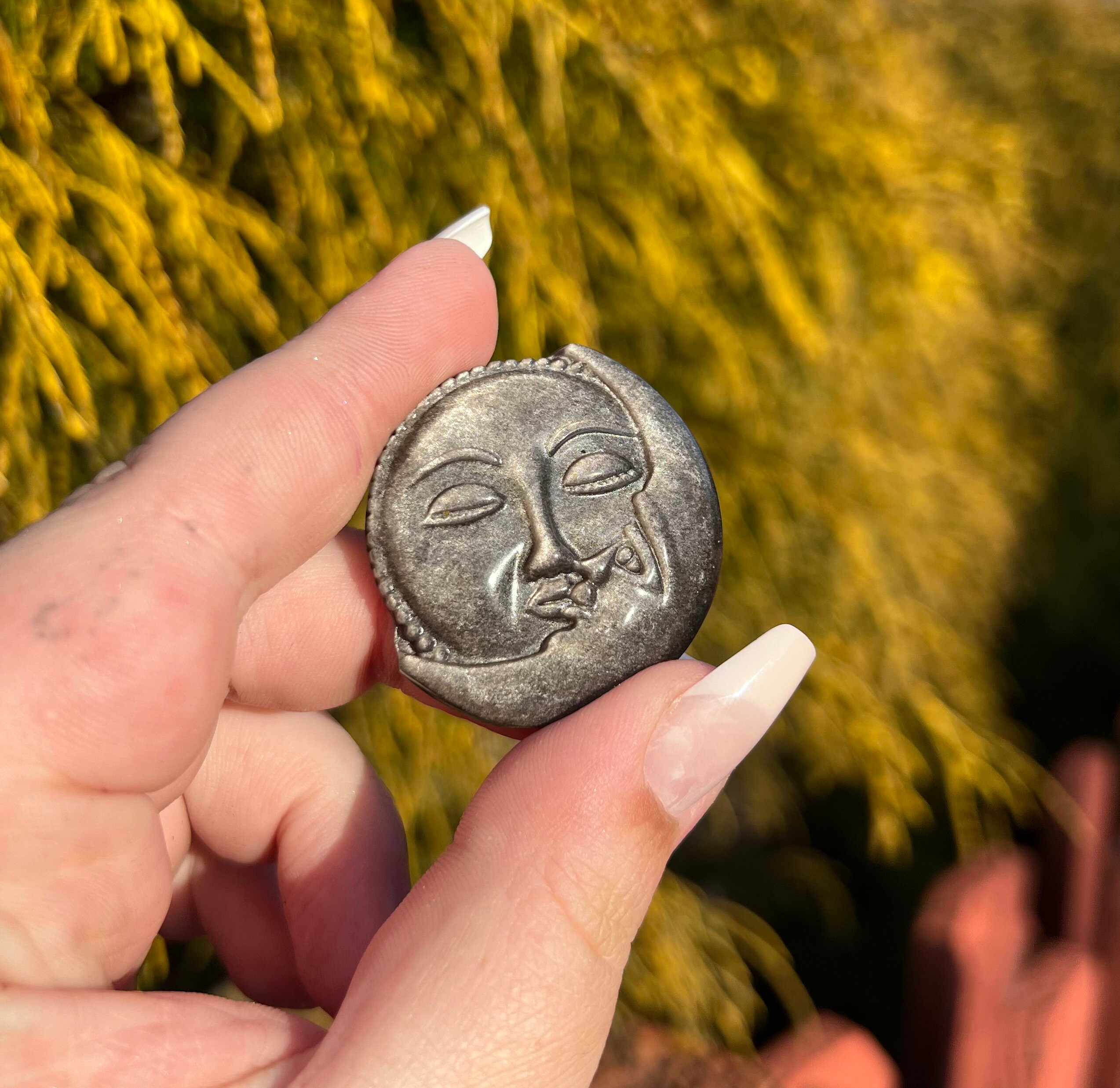Silver Sheen Obsidian Sun and Moon Carving - Etsy
