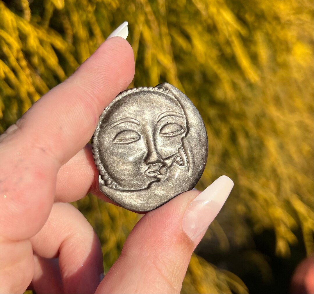Silver Sheen Obsidian Sun and Moon Carving - Etsy