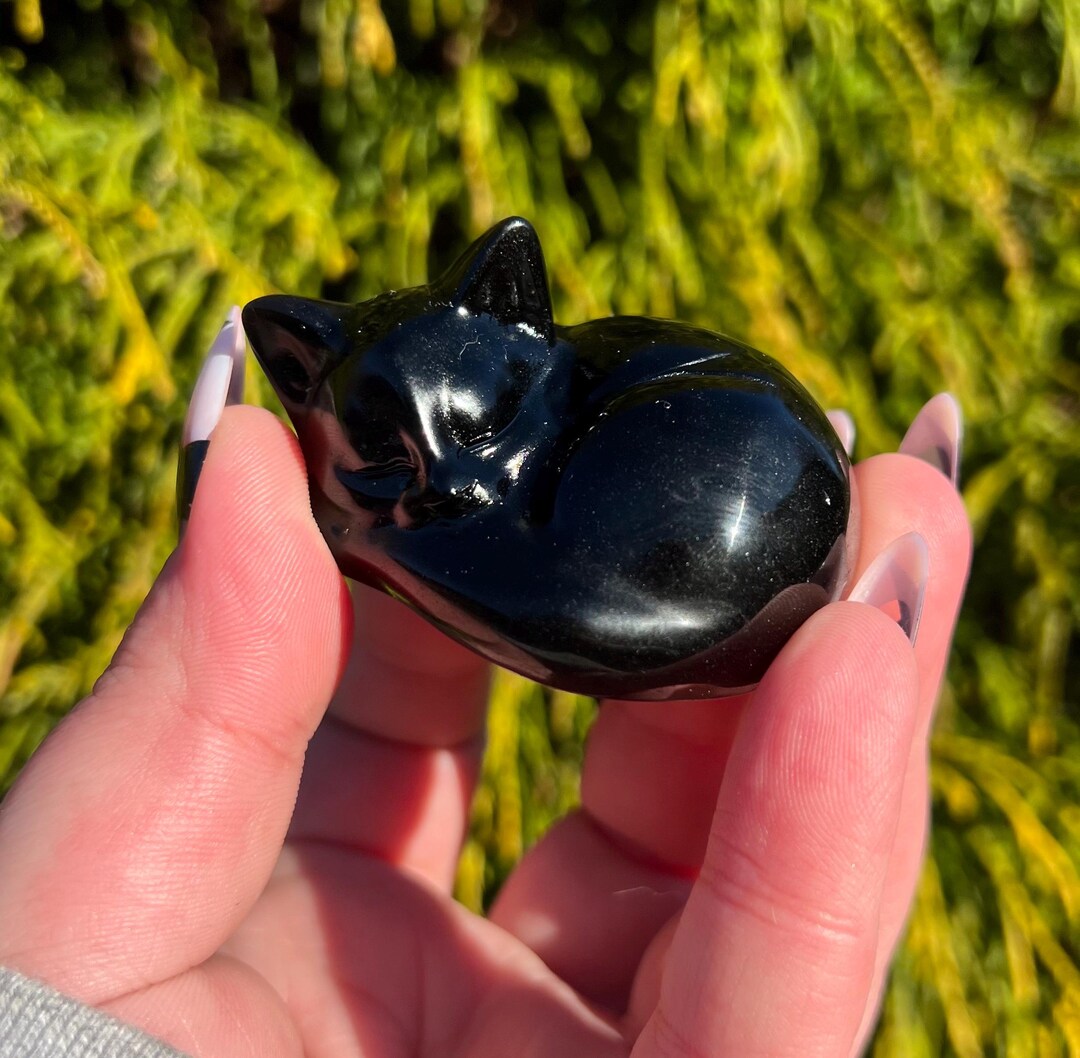 Silver Sheen Obsidian Sleeping Cat - Etsy
