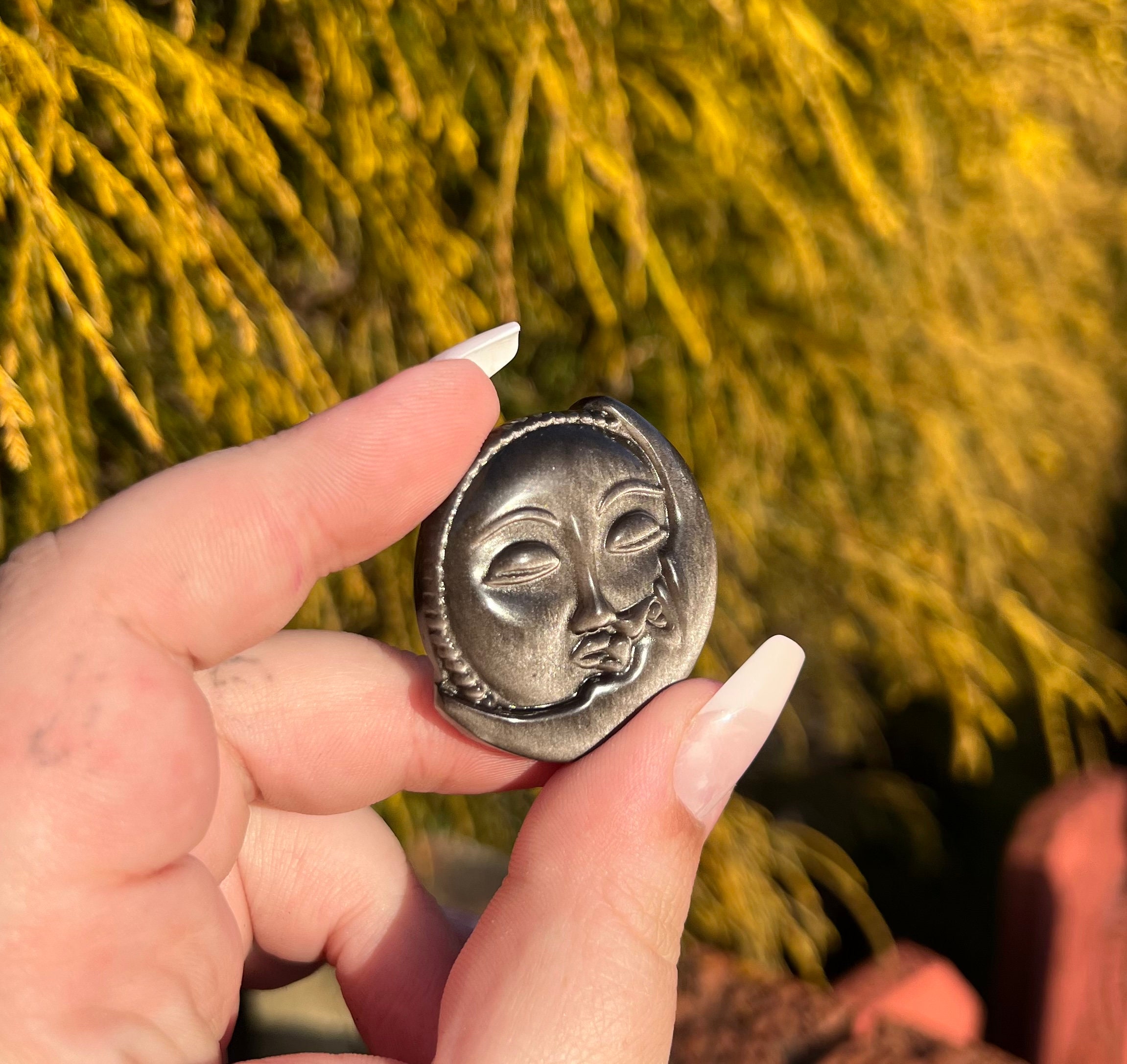 Silver Sheen Obsidian Sun and Moon Carving - Etsy
