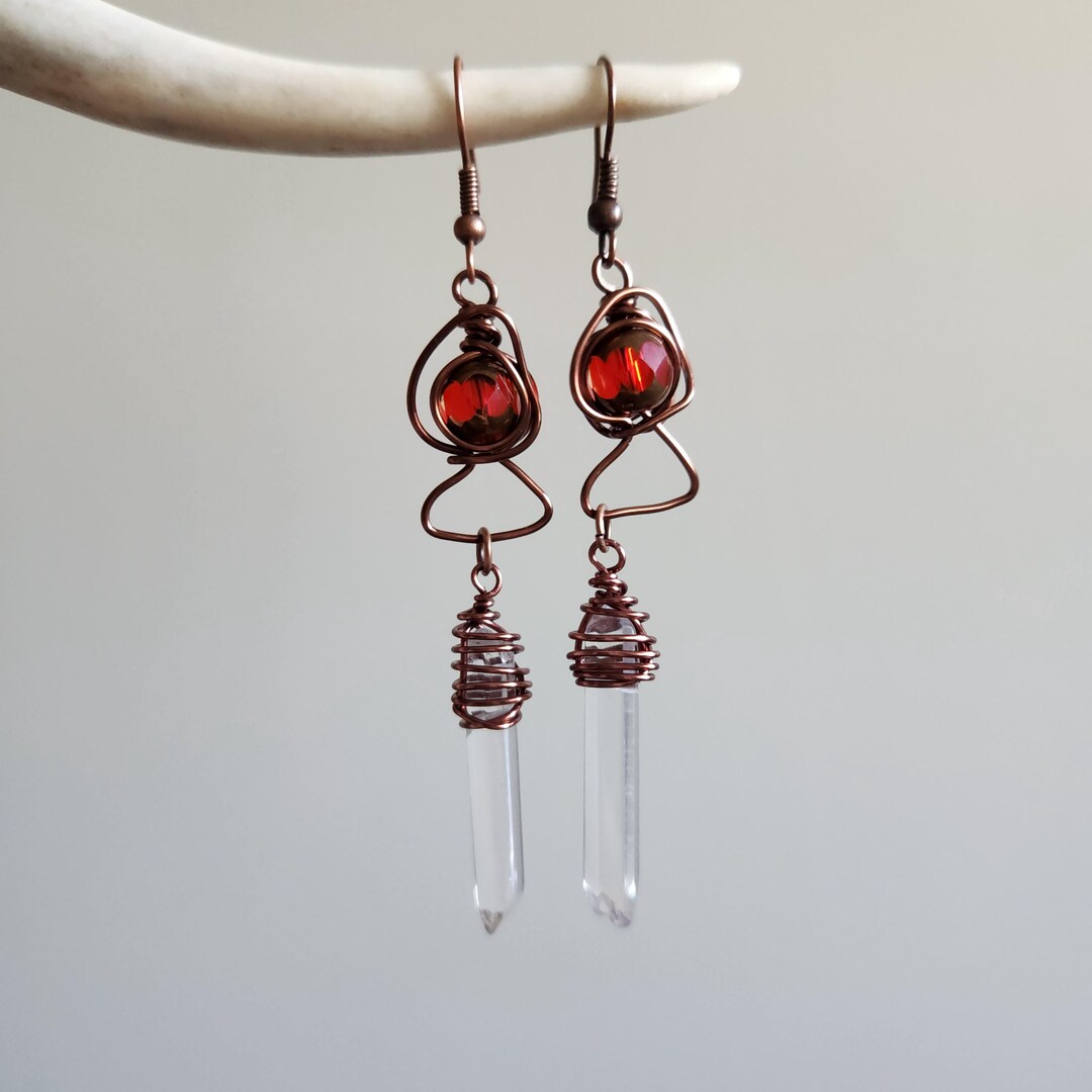 Wire Wrapped Mushroom Earrings: Crystal Quartz, Boho Whimsical Jewelry ...