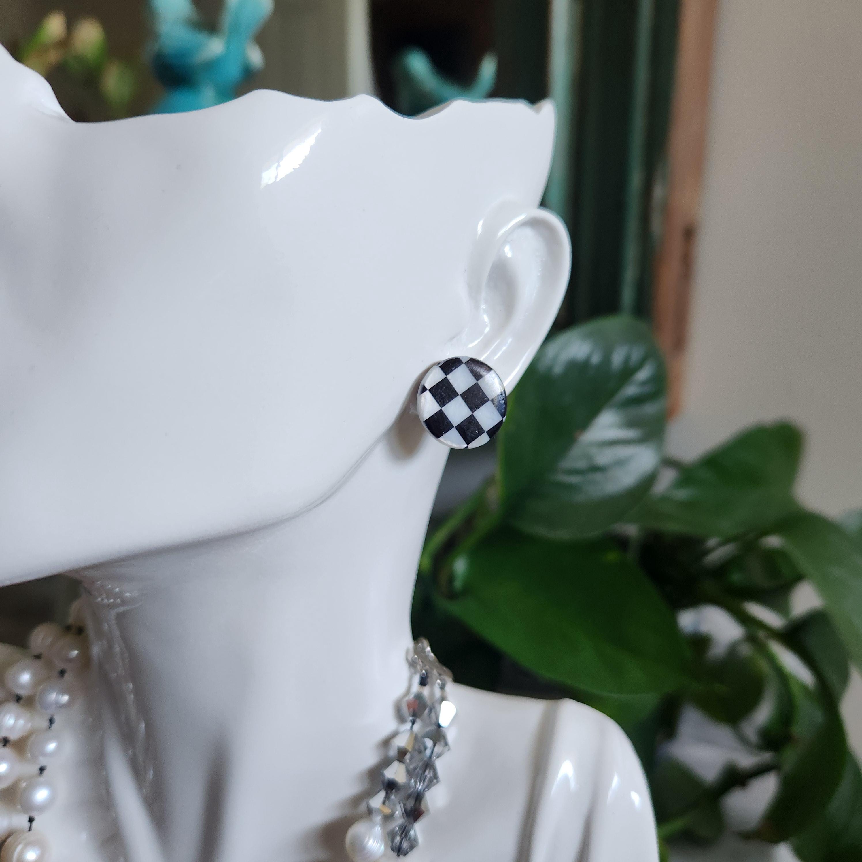 CHECKERED Pressed Shell Earrings, Checkered, Checker Jewelry, Ska ...