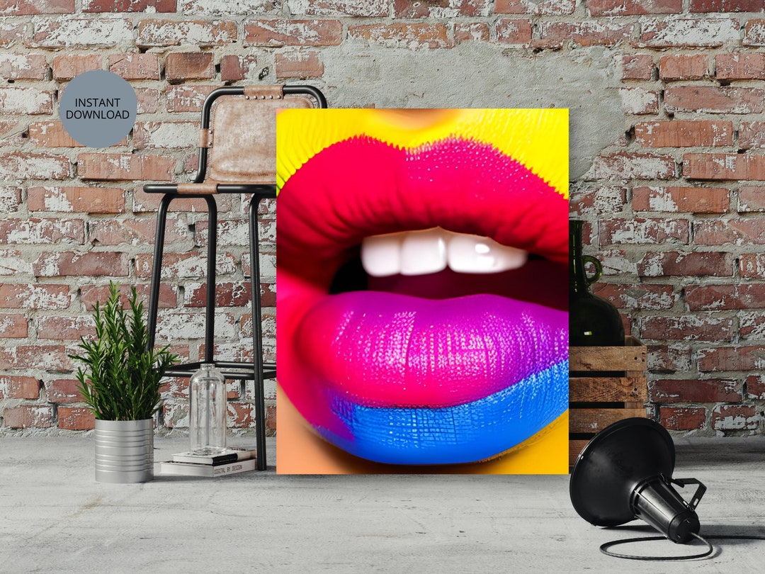 Pop Art Lips Printable, Graffiti Wall Art Decor, Pink Lips Digital ...