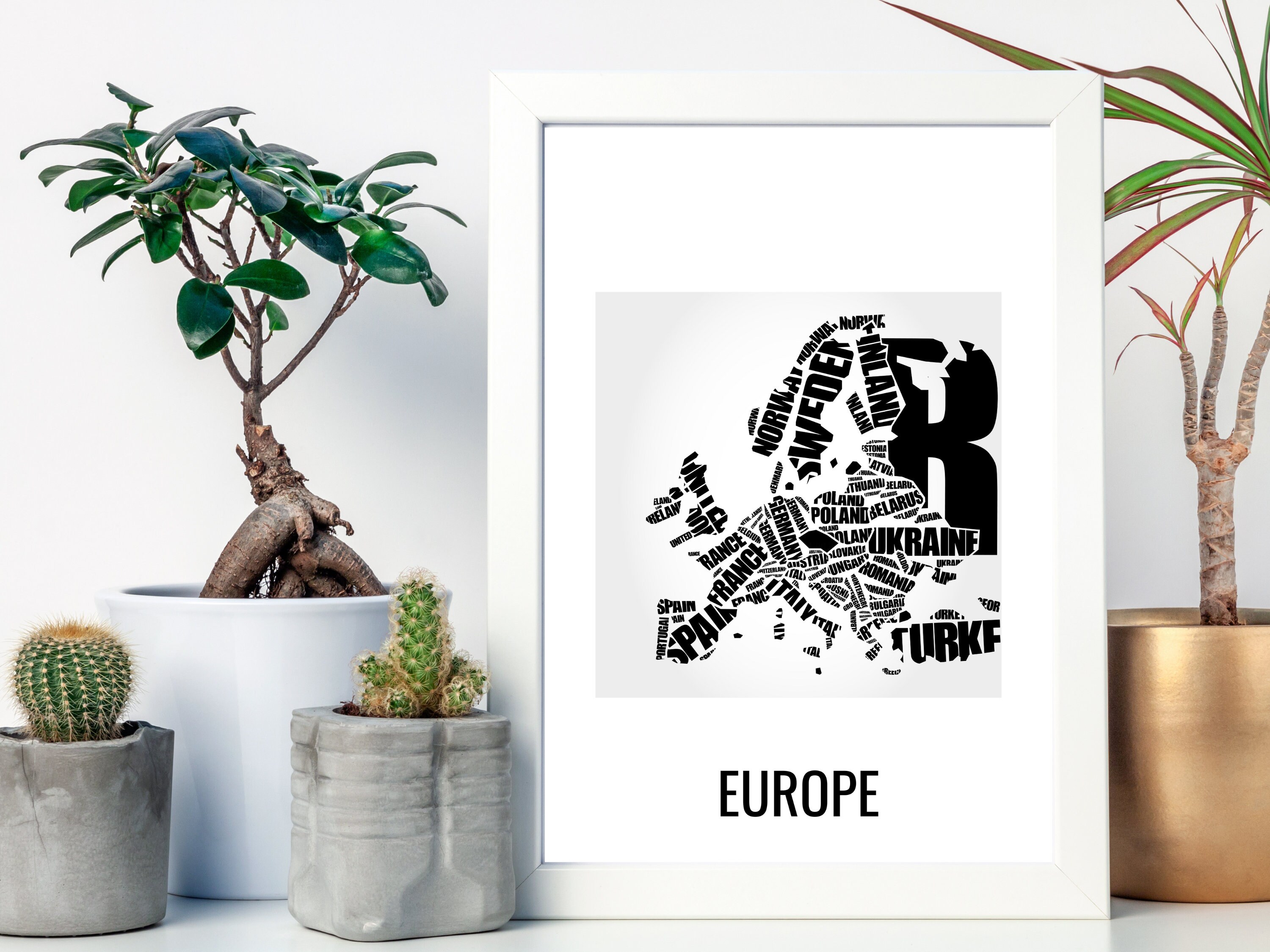 Europe Typography Map, Europe Map, Black White Print, Words Text Art ...