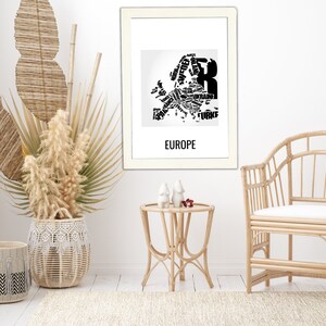 Europe Typography Map, Europe Map, Black White Print, Words Text Art ...