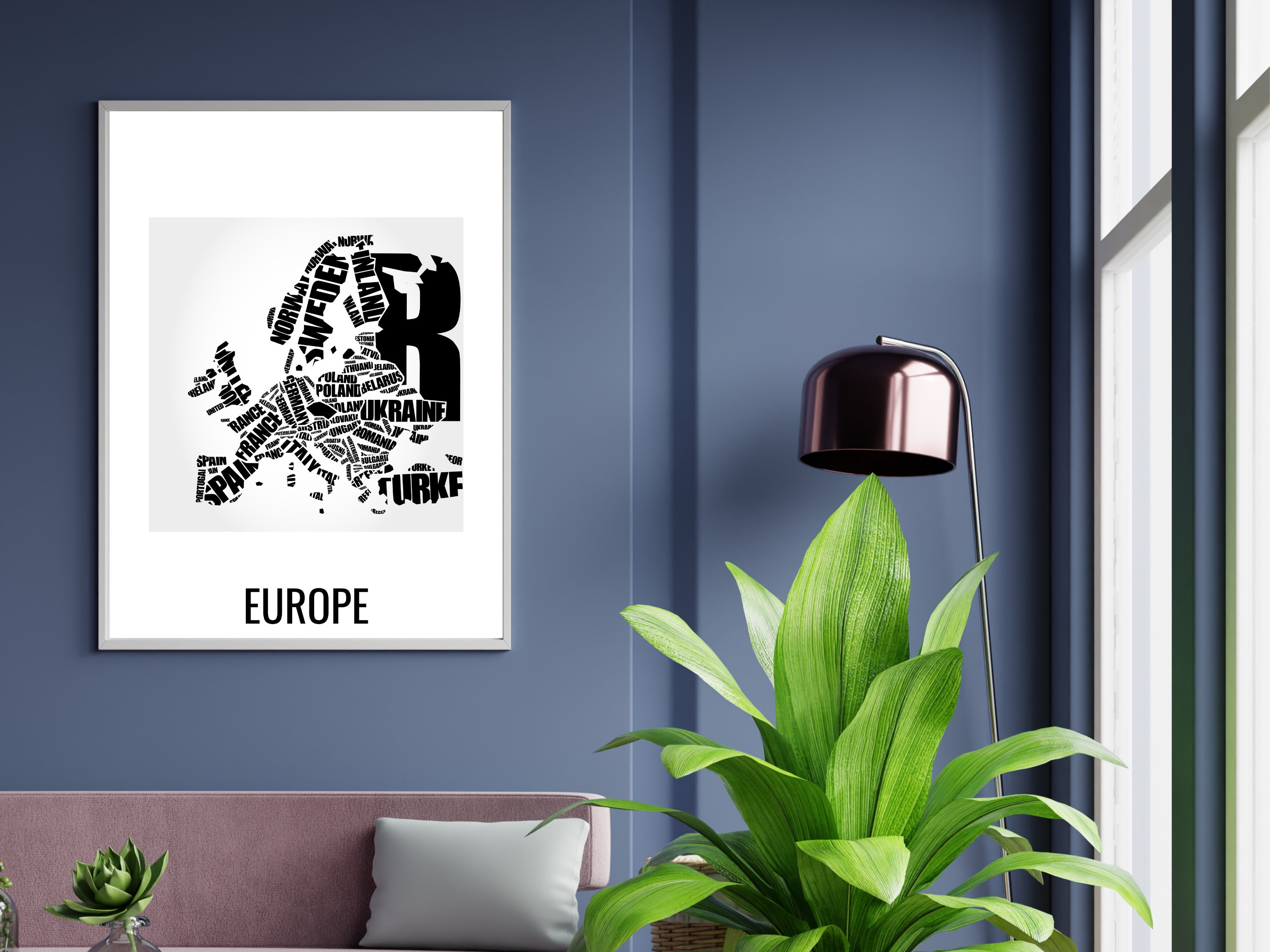 Europe Typography Map, Europe Map, Black White Print, Words Text Art ...