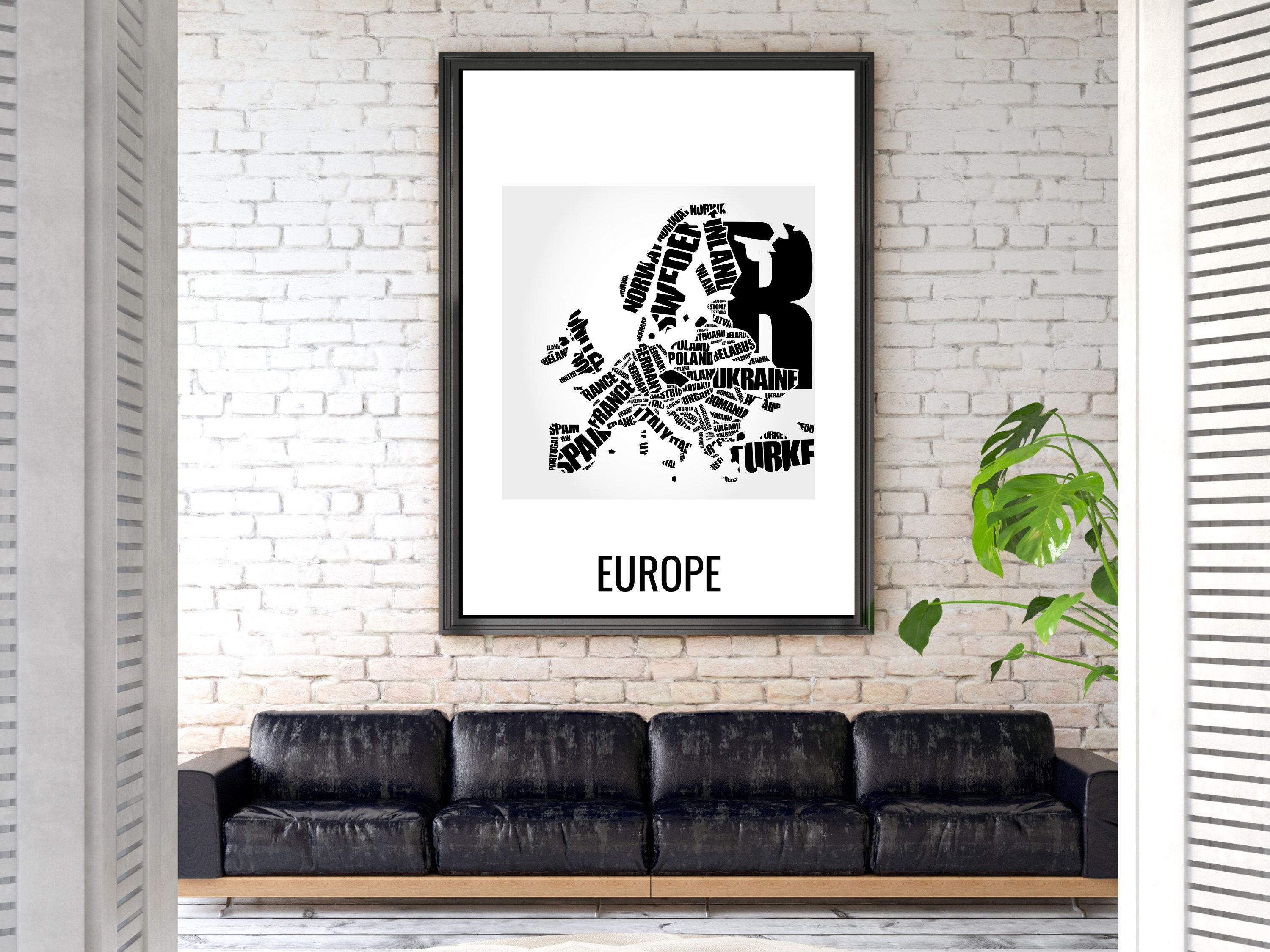 Europe Typography Map, Europe Map, Black White Print, Words Text Art ...