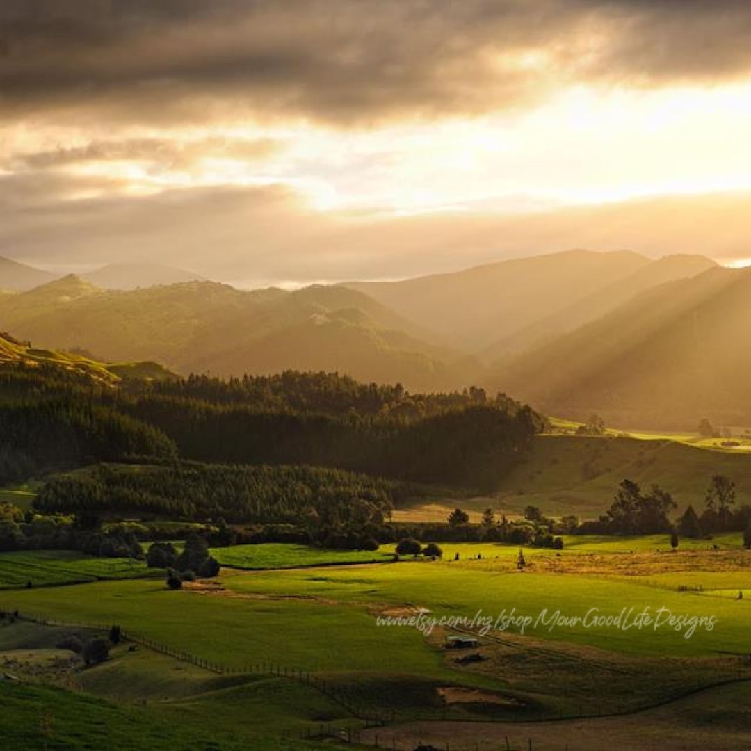Digital Print of Sunlight Rays Through Clouds Over Valley. Printable ...
