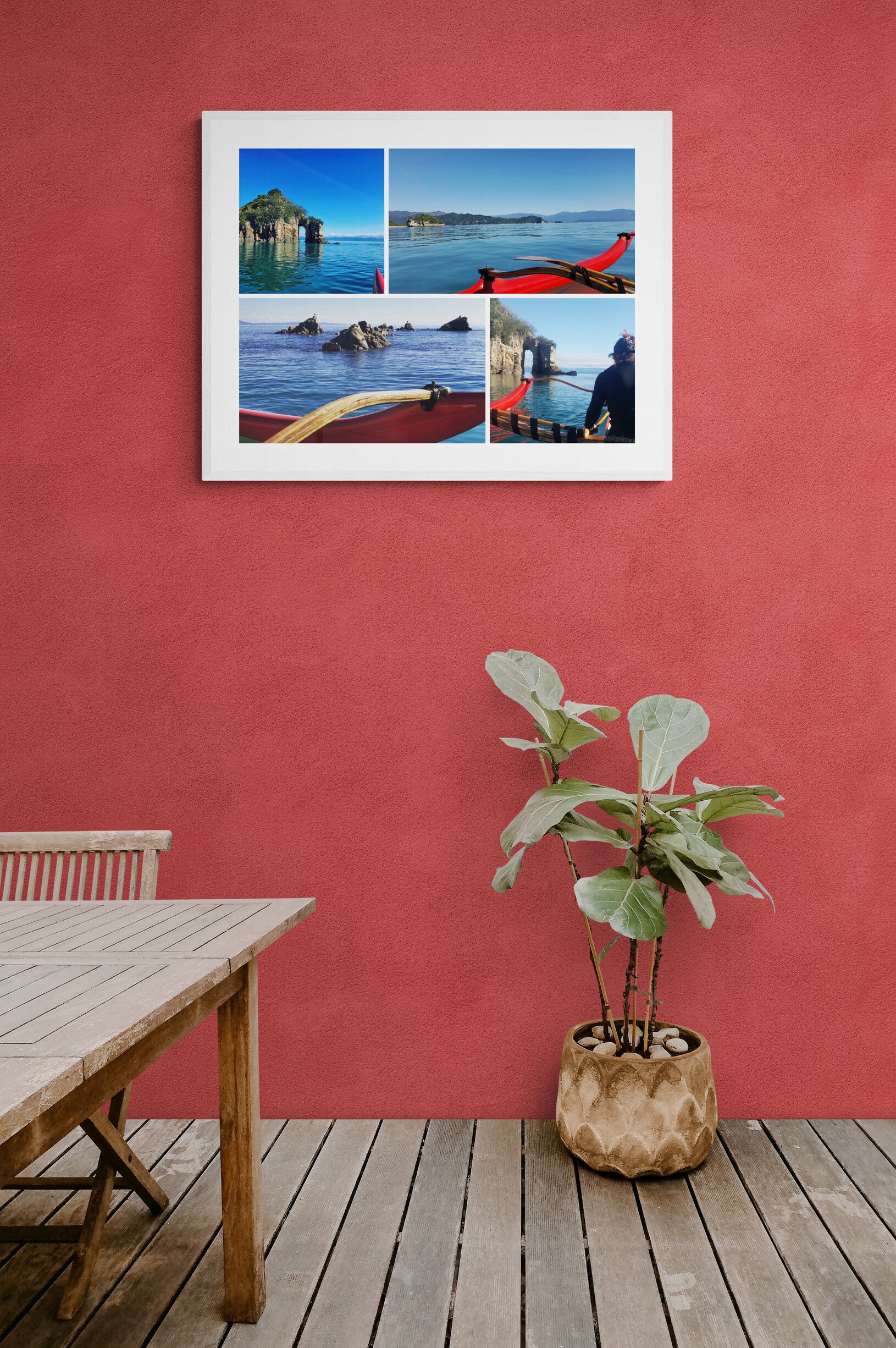 Red Outrigger Canoe Collage Poster Collage Print of Ocean Paddling ...