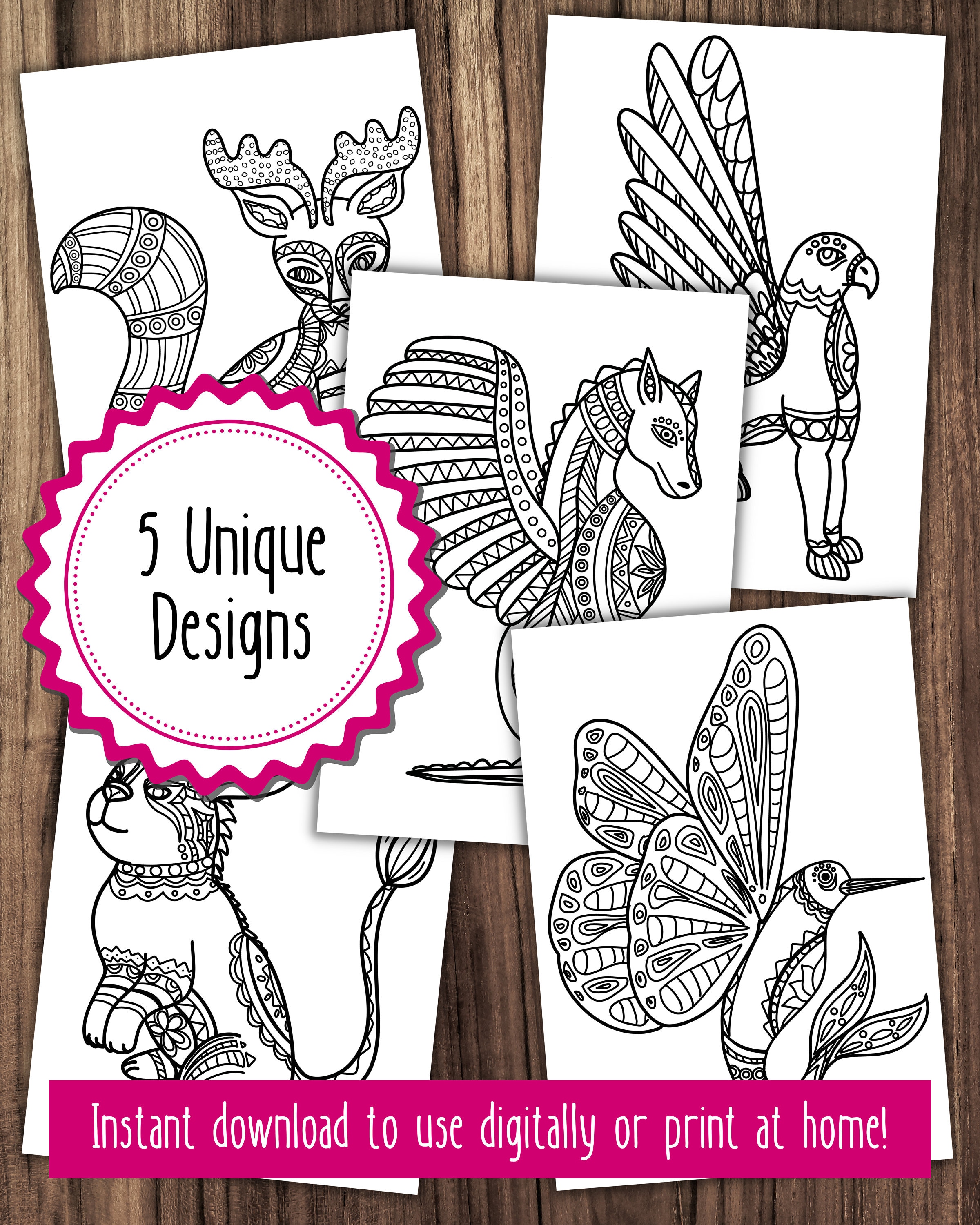 5 Alebrije Coloring Pages, Mexican Alebrijes Coloring Pages Bundle ...