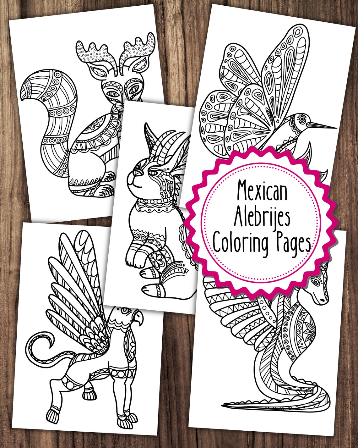5 Alebrije Coloring Pages, Mexican Alebrijes Coloring Pages Bundle ...