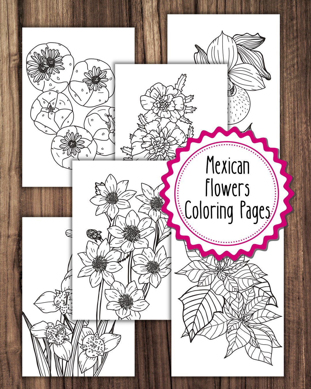 6 Mexican Flowers Coloring Pages, Mexico Nature Coloring Pages Bundle ...
