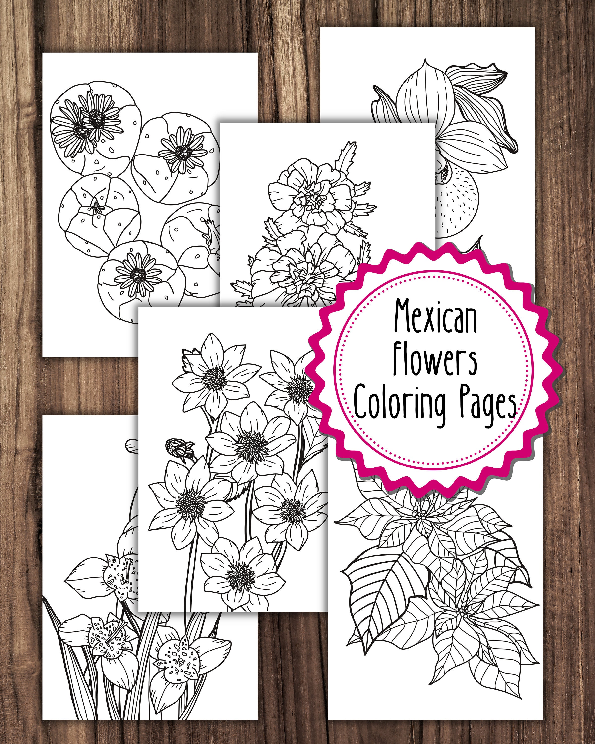 6 Mexican Flowers Coloring Pages, Mexico Nature Coloring Pages Bundle ...