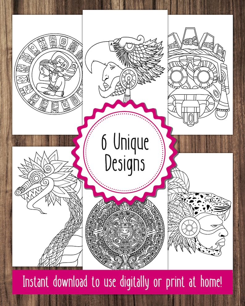 6 Prehispanic Coloring Pages, Mexican Prehispanic Coloring Pages Bundle ...