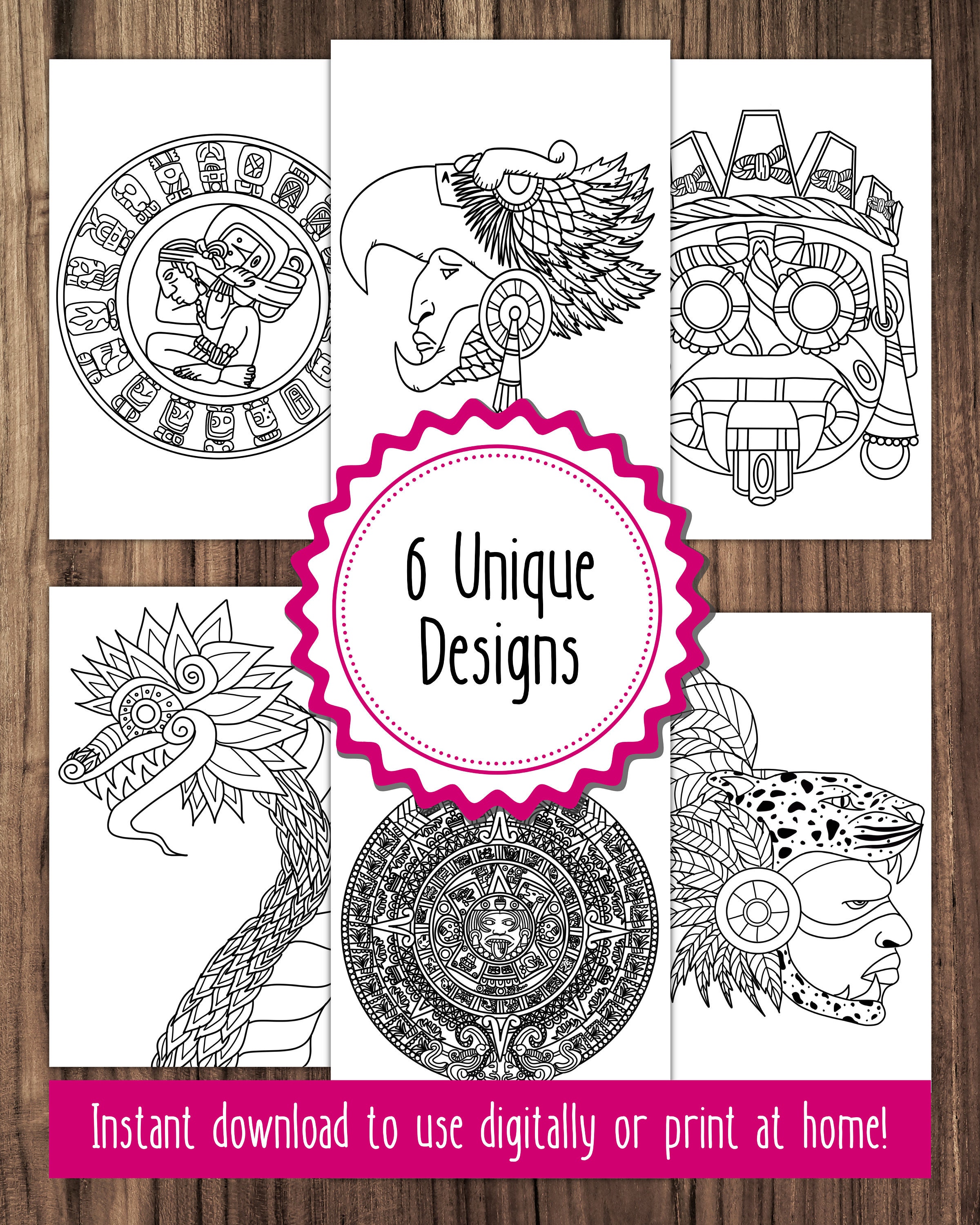 6 Prehispanic Coloring Pages Mexican Prehispanic Coloring - Etsy