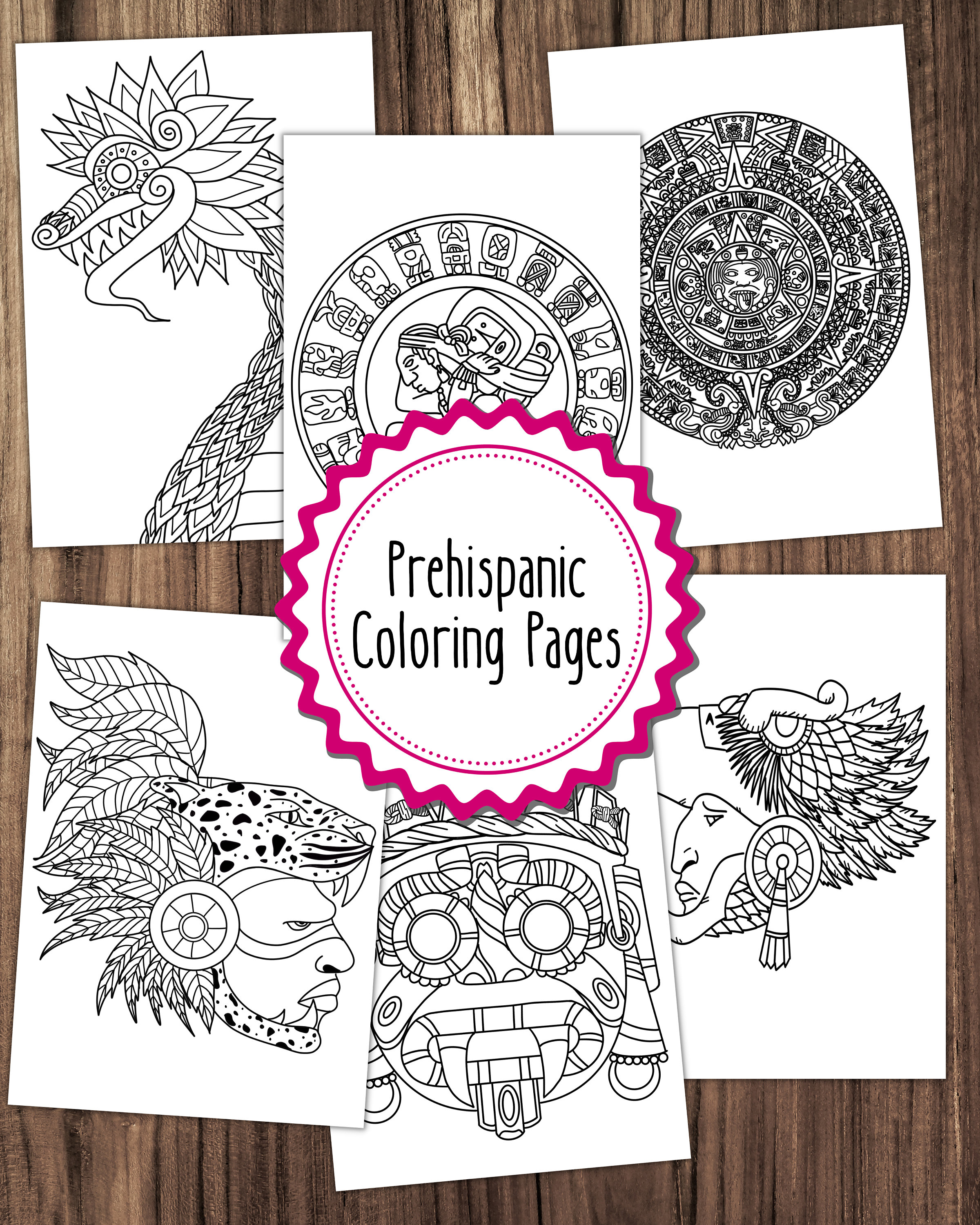6 Prehispanic Coloring Pages, Mexican Prehispanic Coloring Pages Bundle ...