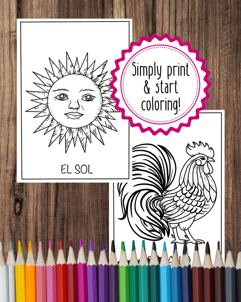 16 Lotería Coloring Pages, Mexican Lotería Coloring Pages Bundle, Adult ...