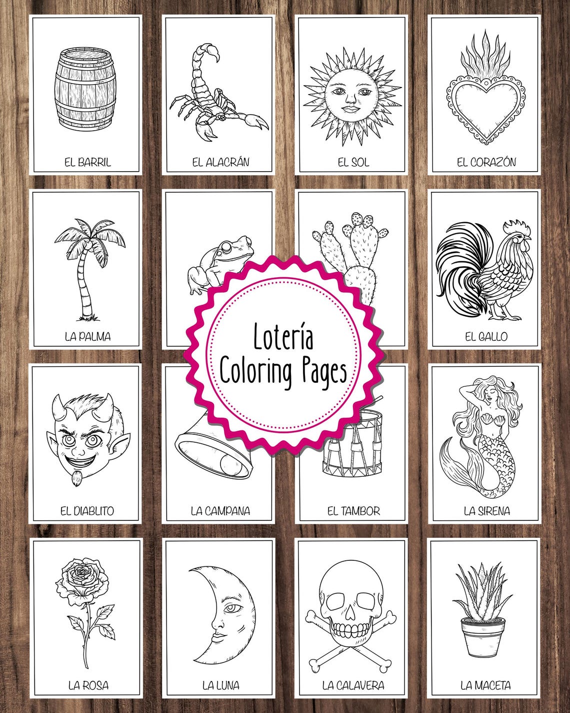 16 Lotería Coloring Pages, Mexican Lotería Coloring Pages Bundle, Adult ...