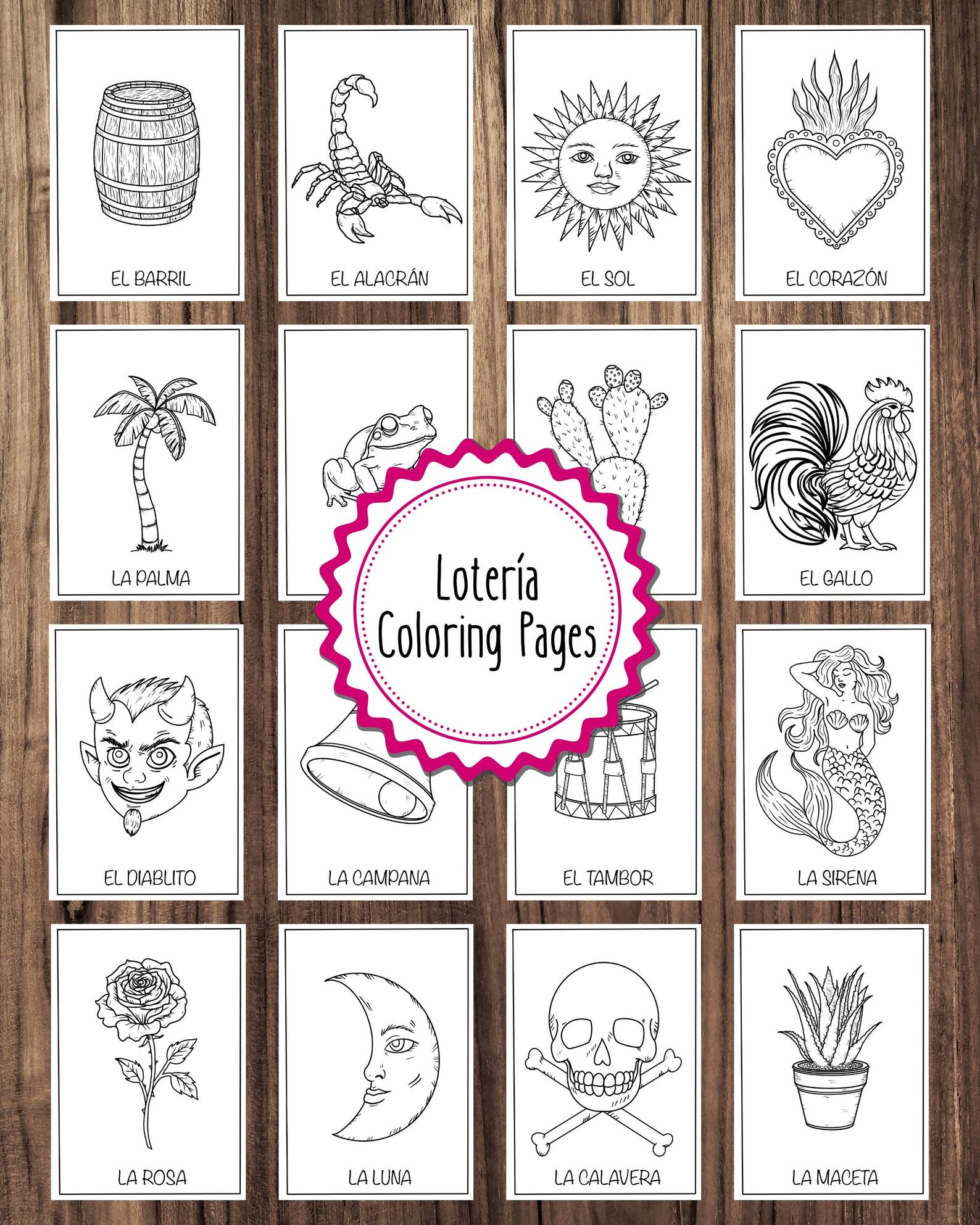 16 Lotería Coloring Pages, Mexican Lotería Coloring Pages Bundle, Adult ...