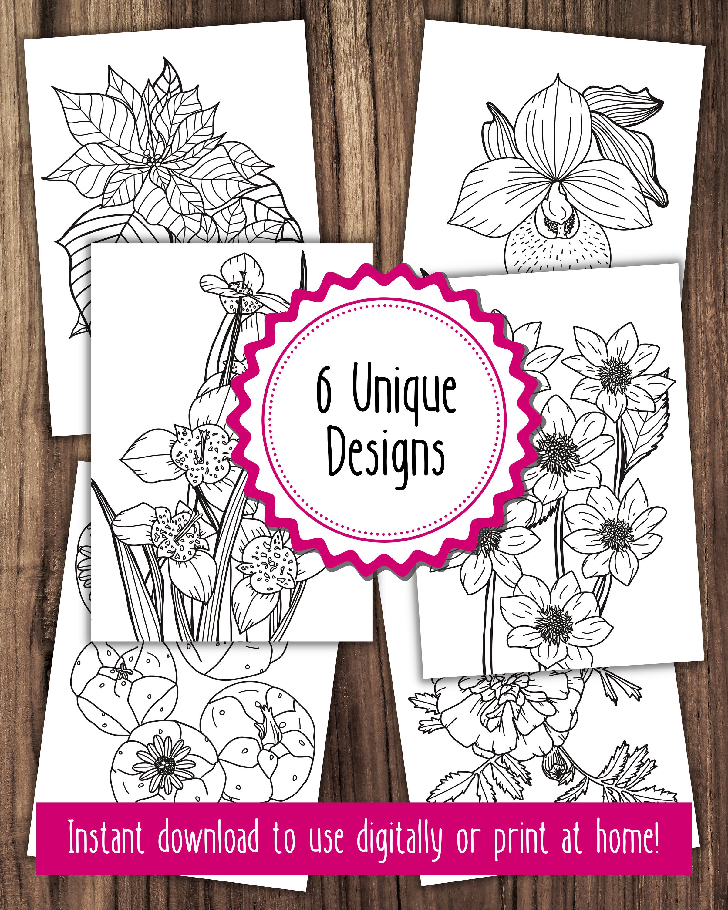 6 Mexican Flowers Coloring Pages, Mexico Nature Coloring Pages Bundle ...