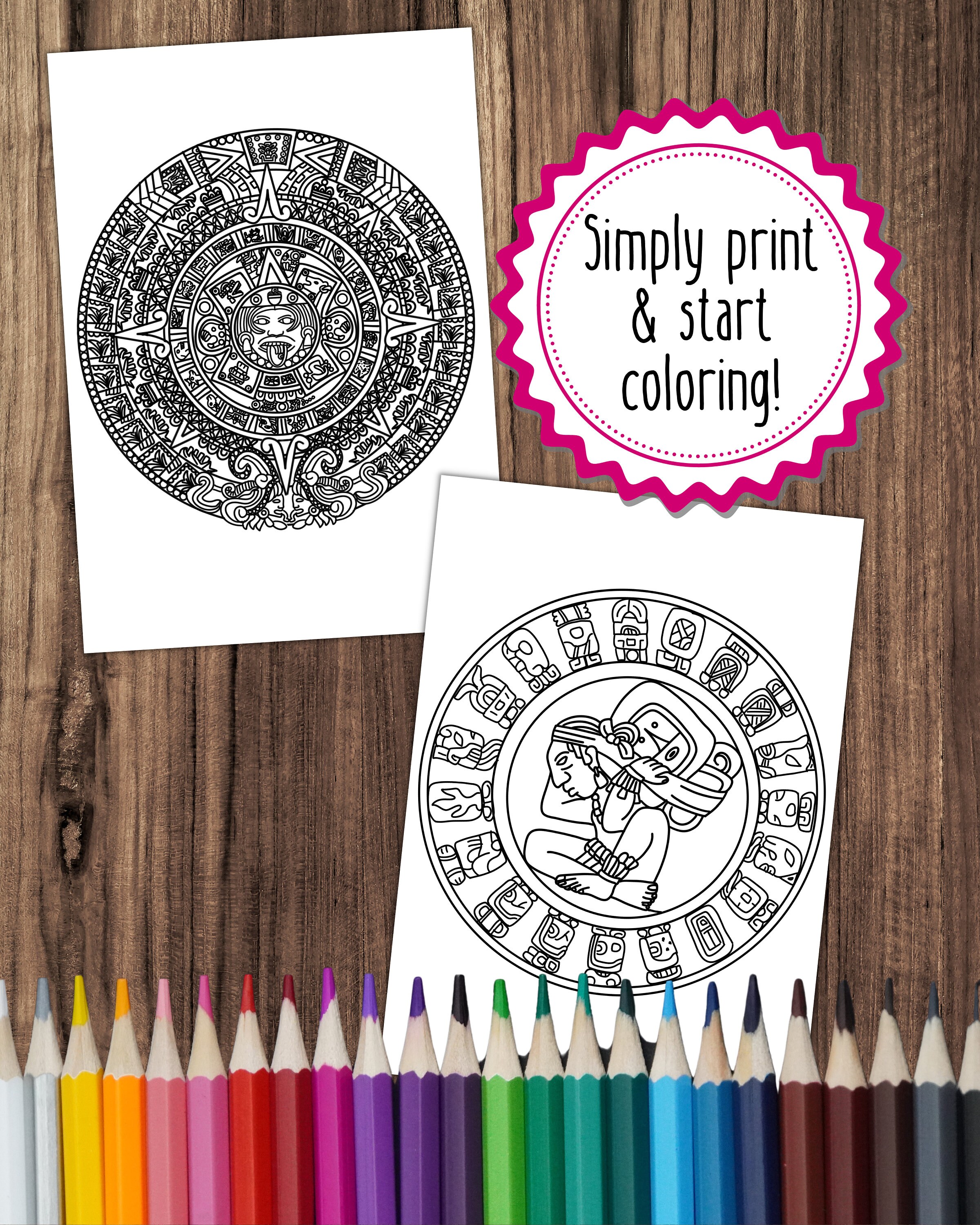 6 Prehispanic Coloring Pages Mexican Prehispanic Coloring - Etsy