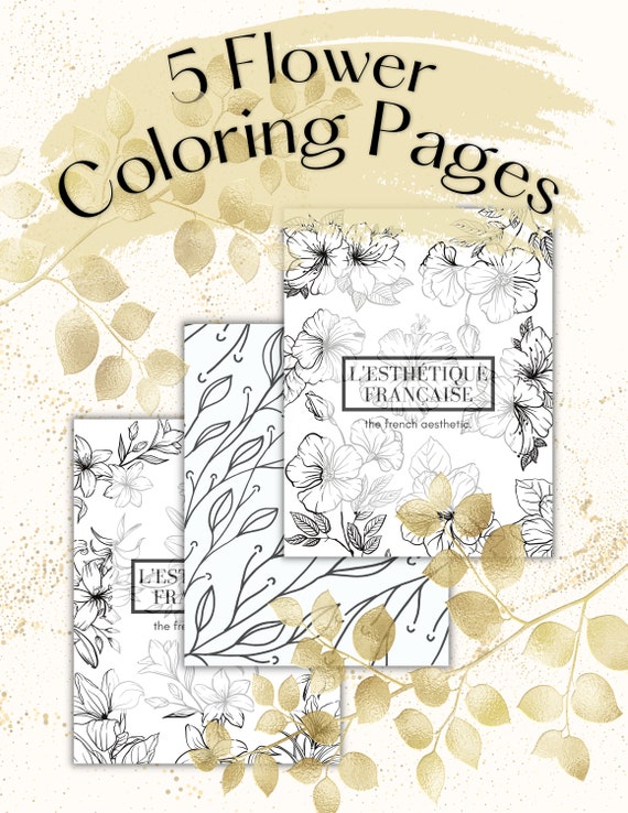 5 Flower Coloring Pages/ Color Pages/ Printable/flowers - Etsy