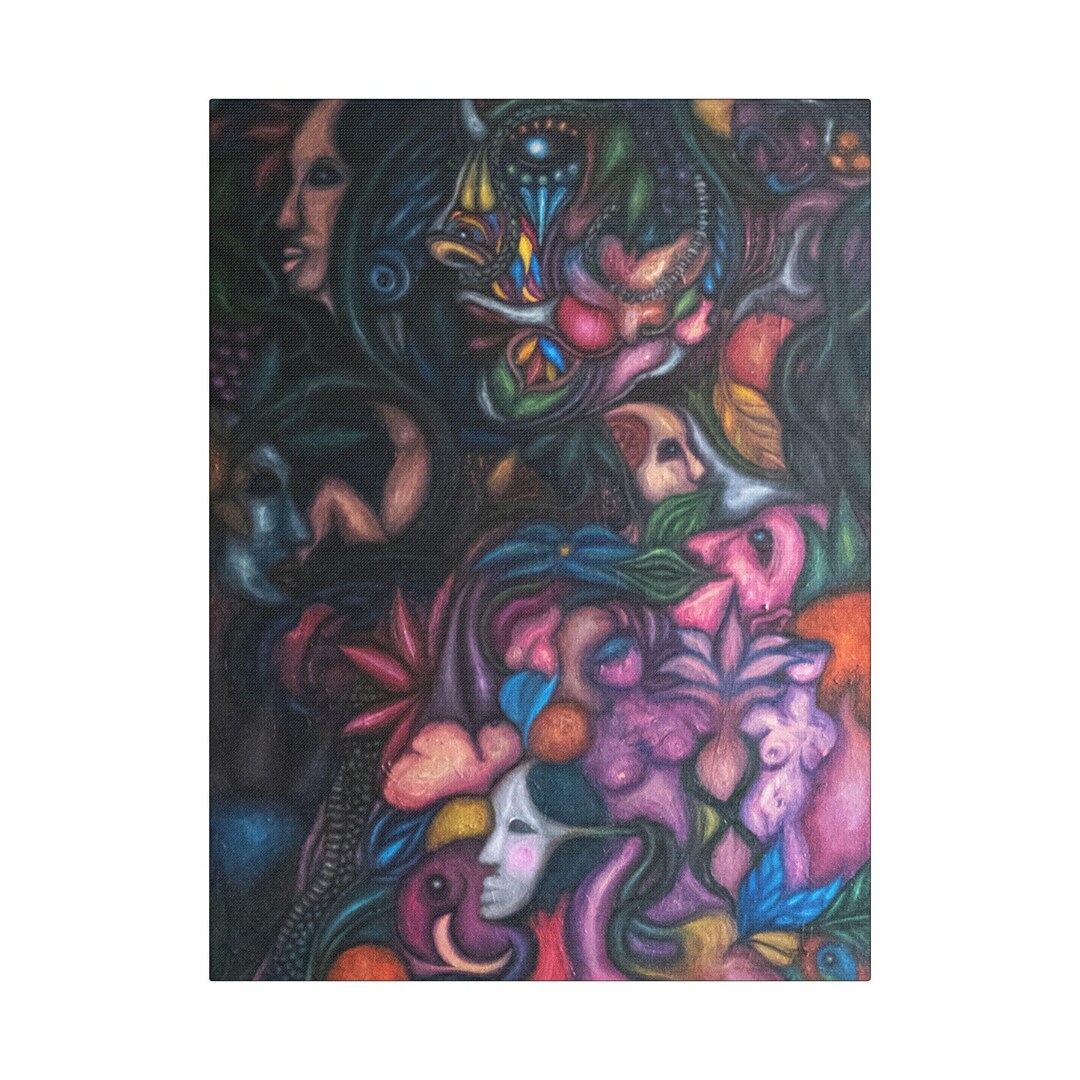 Canvas Art, Psychedelic Plant Figure and Mask Abstract Print, Stretched ...