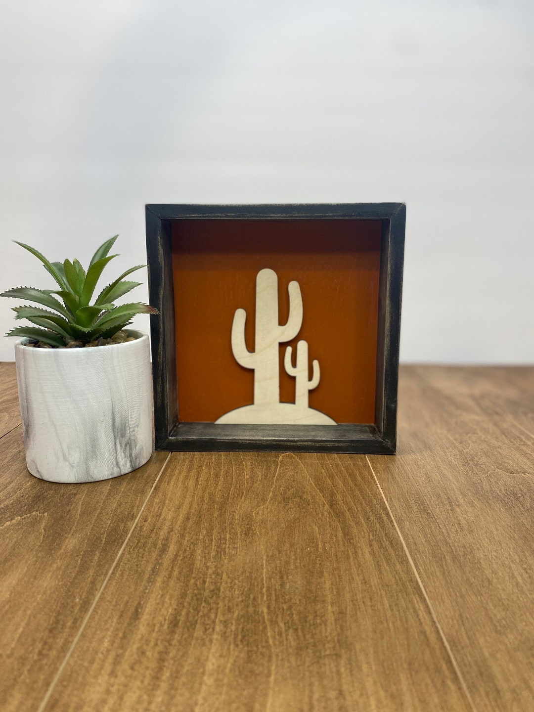 Cactus Terracotta Distressed Black Frame Decor, Modern Home Decor ...
