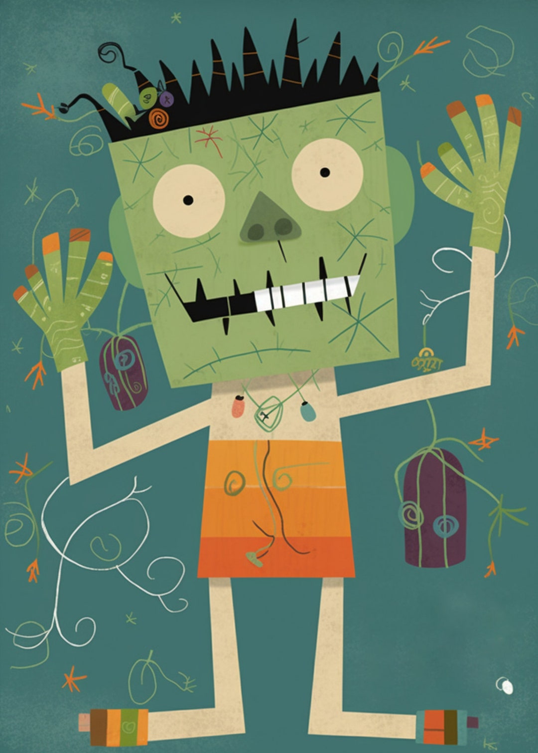 Frankenstein Monster halloween Cards Canva Editable Card - Etsy
