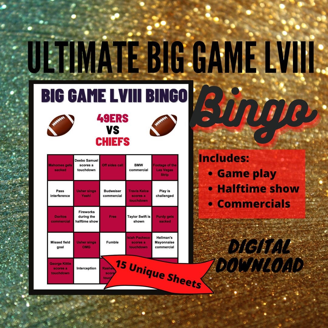 Super Bow Bingo Ultimate Big Game Bingo 2024 Football Party Game Big ...