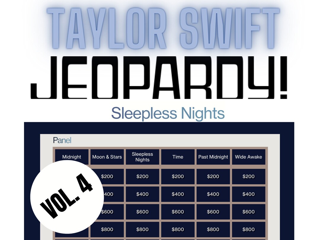 T-swift Jeopardy: Sleepless Nights | Midnights Themed Game | Album ...