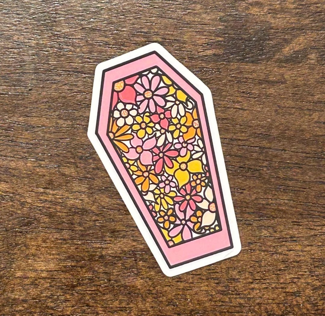 Pink Floral Coffin Sticker – Girly Aesthetic Vinyl Decal - Etsy