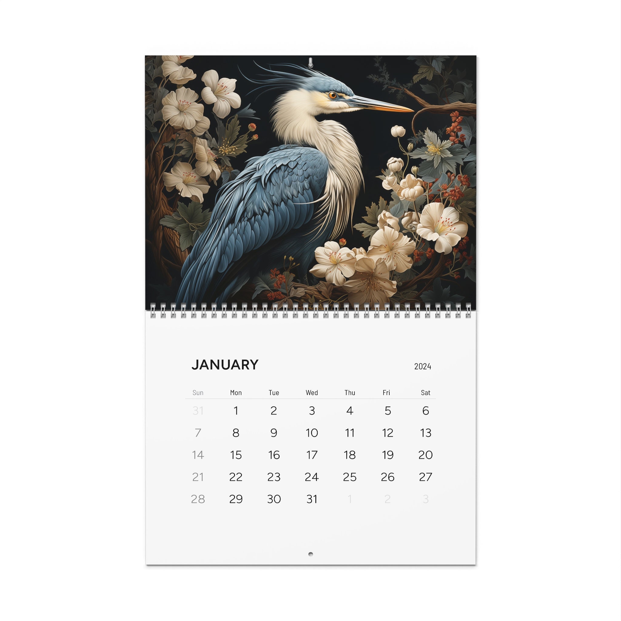 2024 Wall Calendar, Cottagecore Art Birds, Cottage Core Cubicle Decor ...