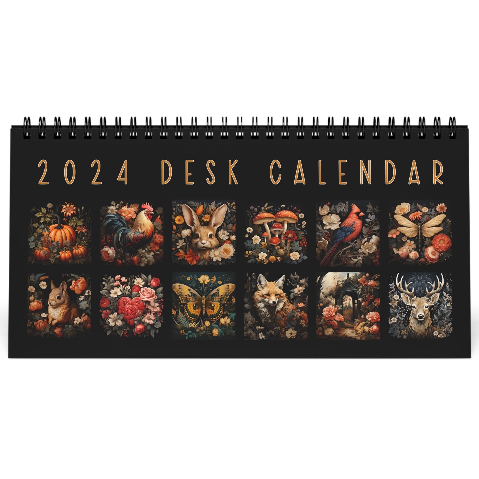 2024 Desk Calendar, Cottagecore Art, 12-month Calendar, Cubicle Decor ...