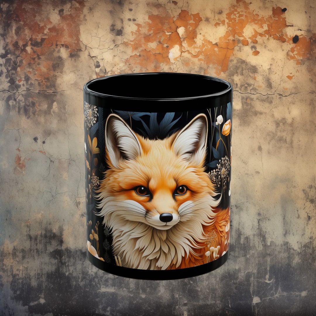 Fox Mug, Woodland Animal Art, Black Ceramic Cup Drinkware Gift - Etsy