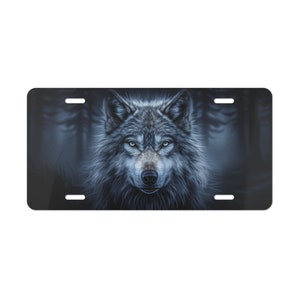 Wolf Front License Plate Vanity Car Accessory, Wildlife AI Art Blue ...