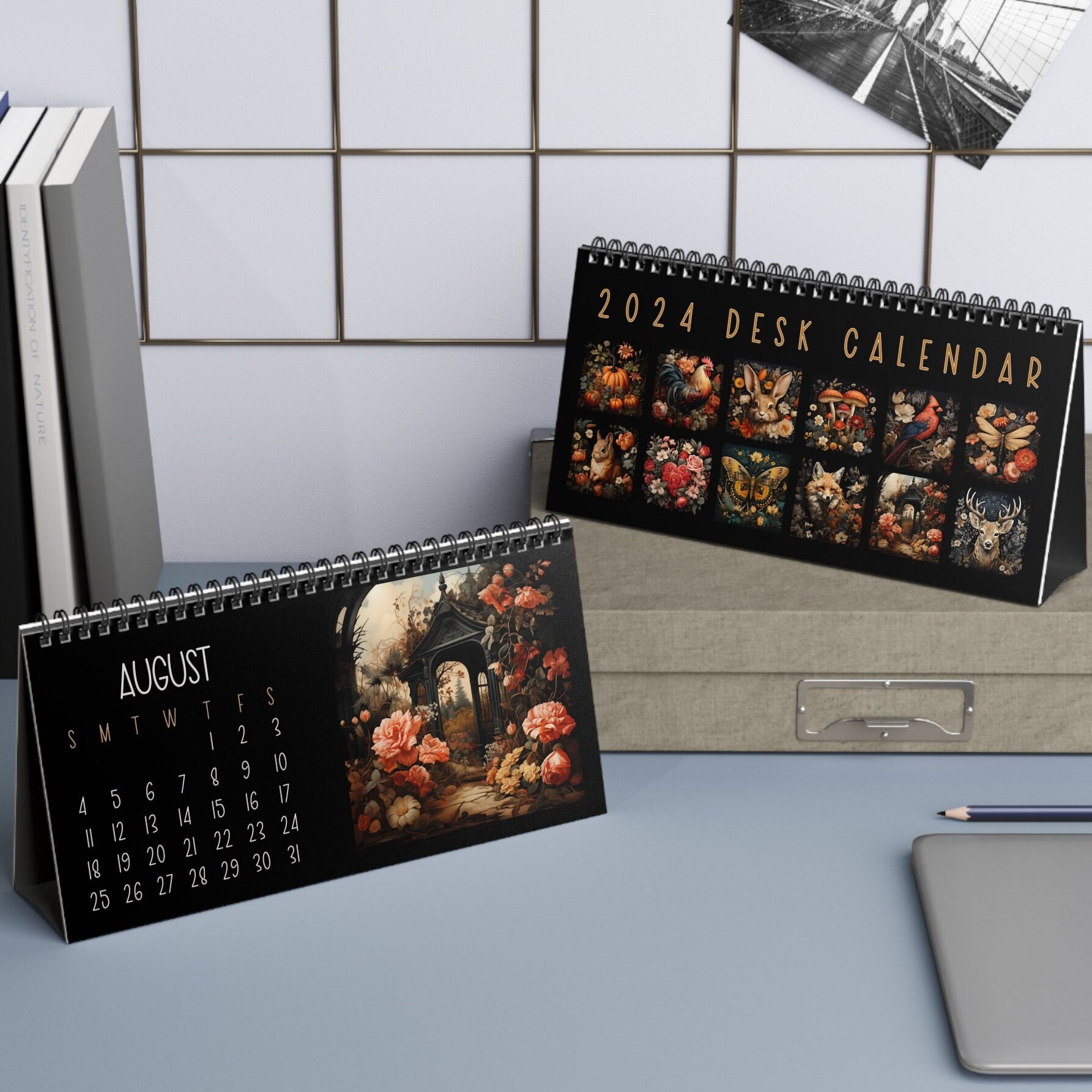 2024 Desk Calendar, Cottagecore Art, 12-month Calendar, Cubicle Decor ...