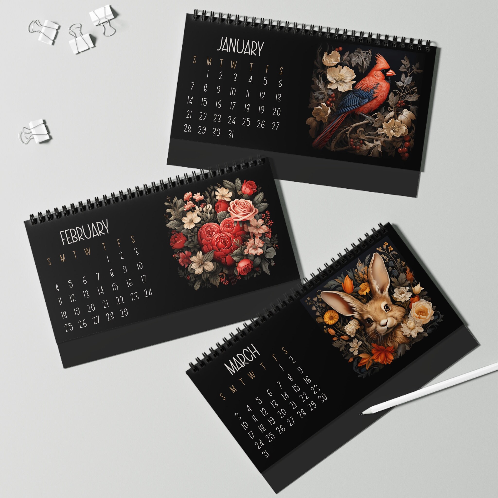 2024 Desk Calendar, Cottagecore Art, 12-month Calendar, Cubicle Decor ...